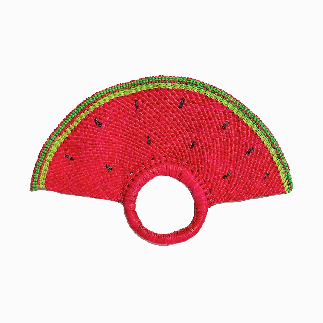 Watermelon Iraca Palm Hand Fan: Colombian Woven Raffia, Beach Wedding ...