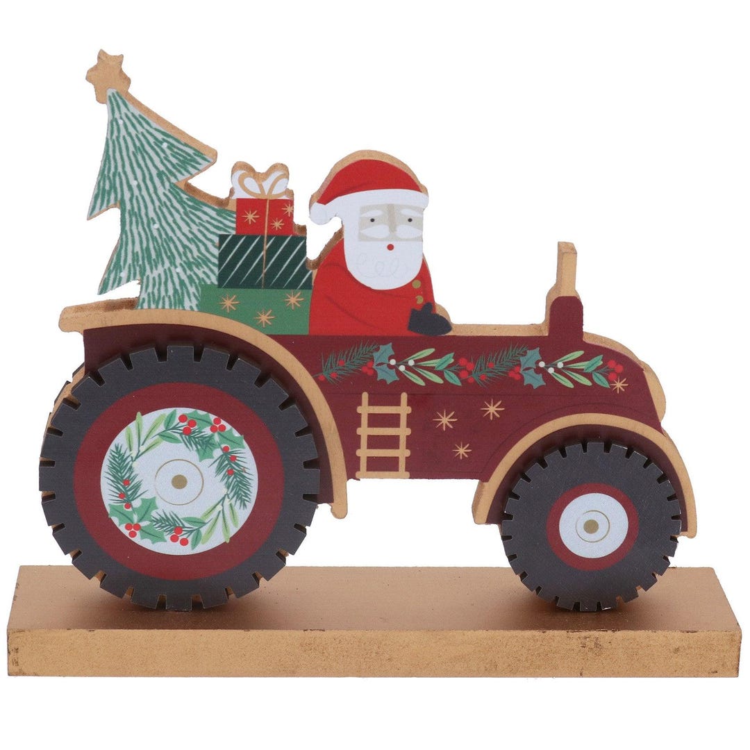 Wooden Santa in A Tractor Oranament - Etsy