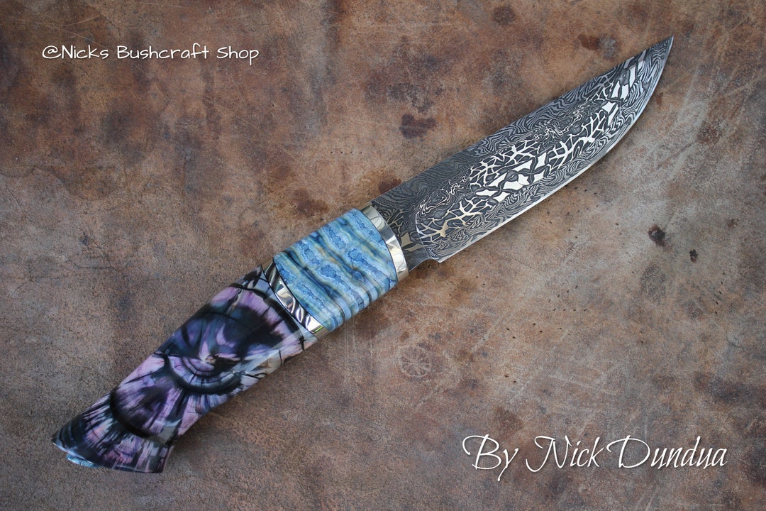 Mosaic Damascus Knife With 1 Million Year Old Tooth Handle - Custom ...