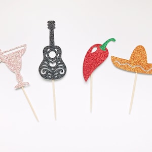 Fiesta Cupcake Toppers Chili Pepper Decoration Guitar Mexican Themed ...
