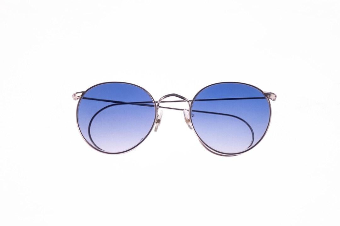 Vintage Algha Panto Round 14KT Gf Blue Mirror Lens Curl Side Temple ...