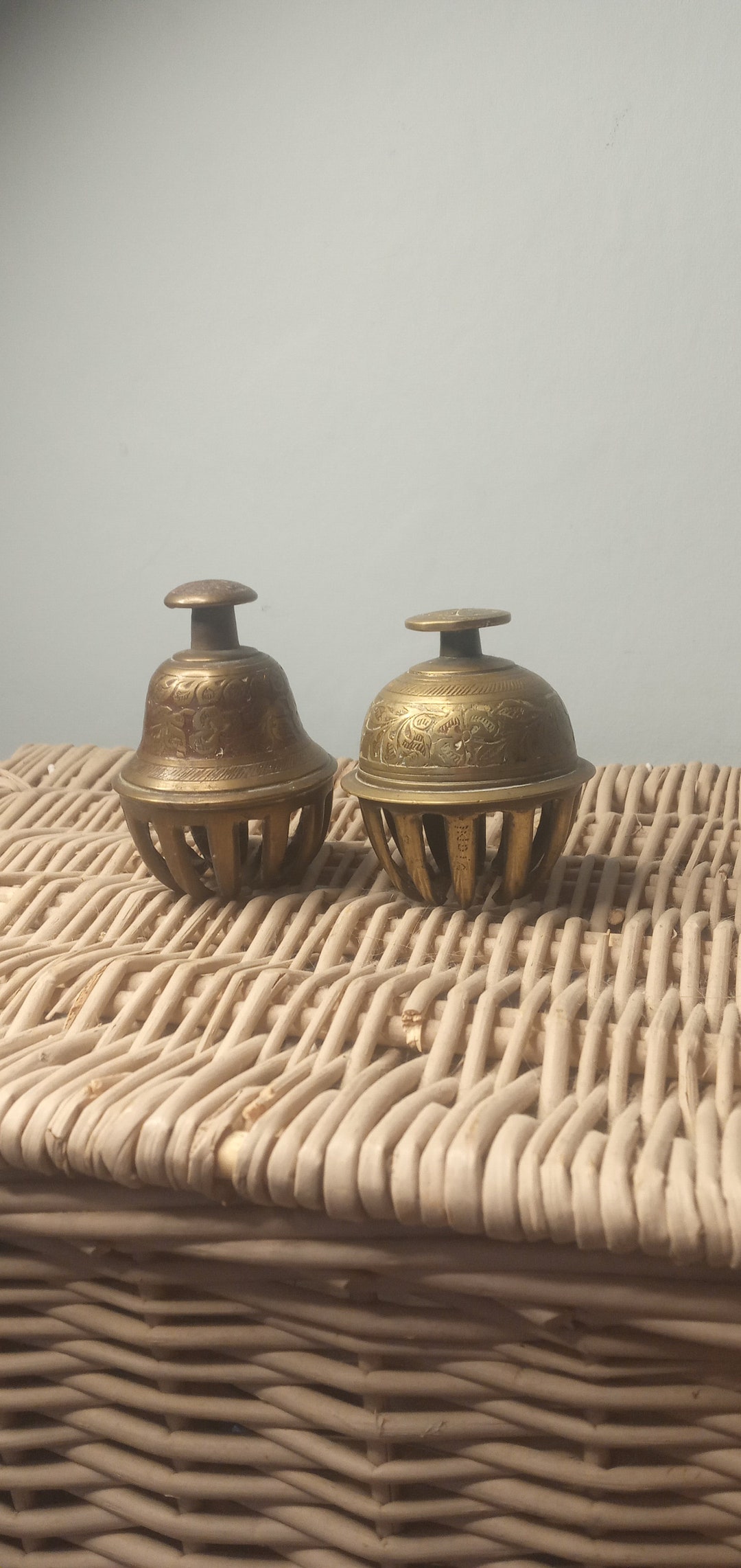 Pair of Medium Vintage Brass Elephant Claw Bells Enamelled - Etsy