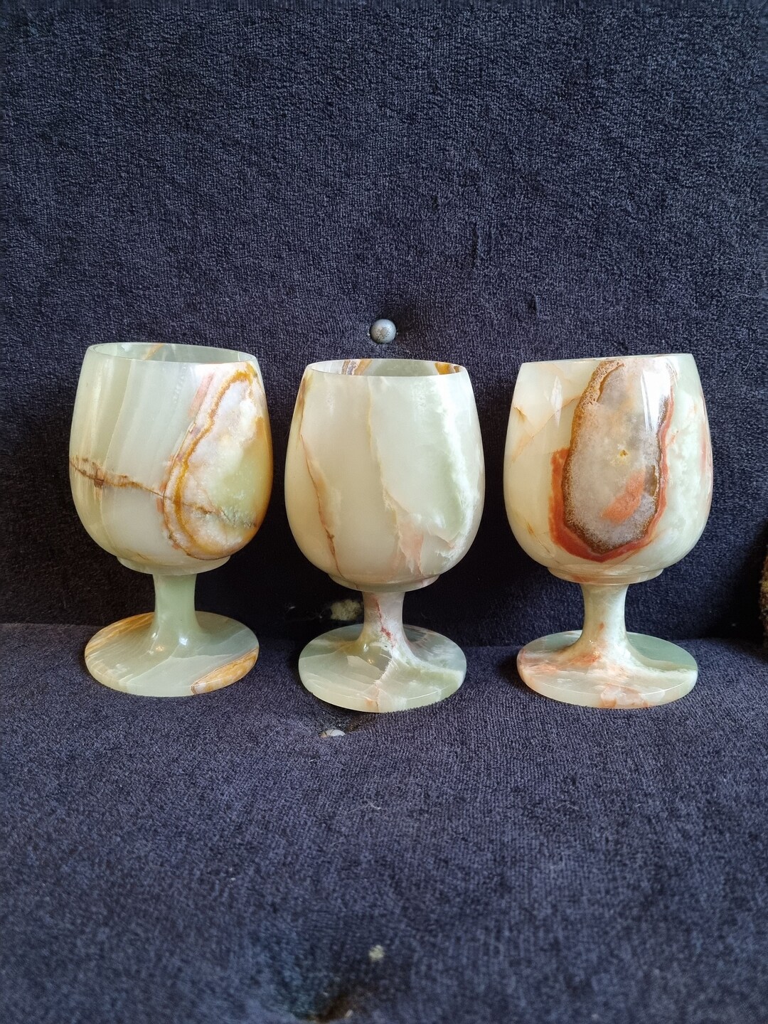 Hand Carved Onyx Marble Goblets Set of 3 Preloved Excellent Condition ...