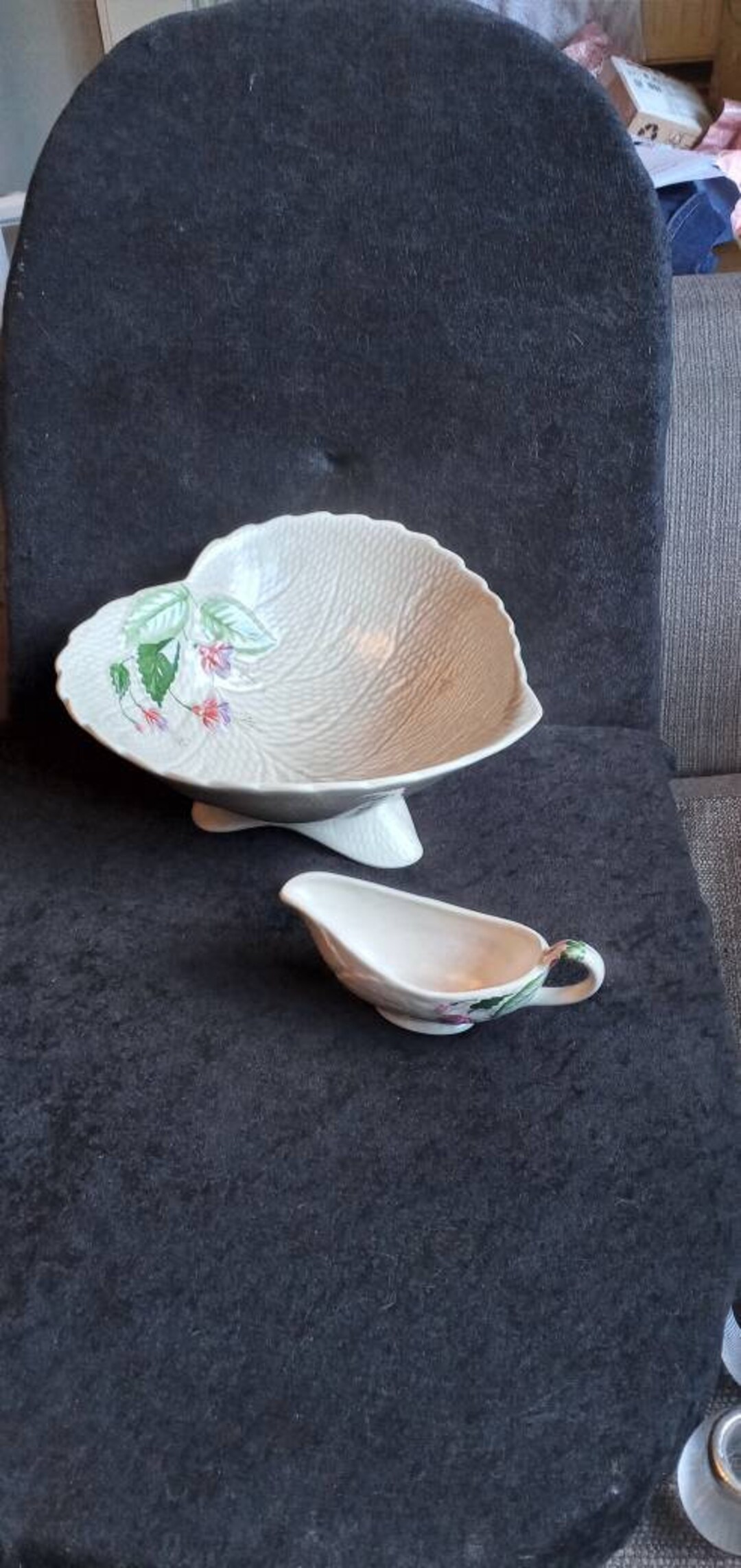 Vintage Fushia Pattern Crown Devon Pottery Salad Bowl and Sauce Jug ...