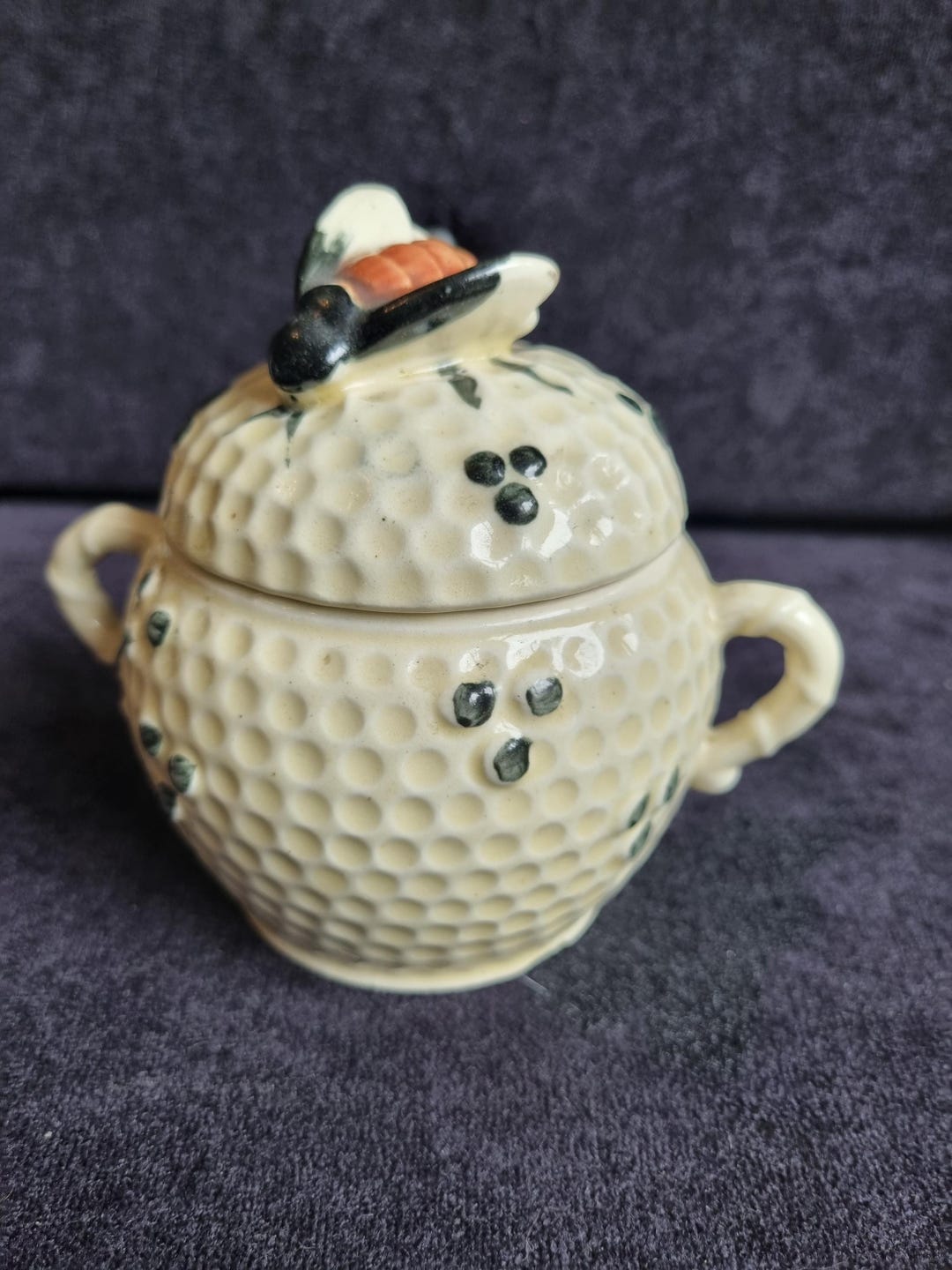 Large Vintage Porcelain Bee Hive Handled Honeypot.japanese Majolica Bee ...