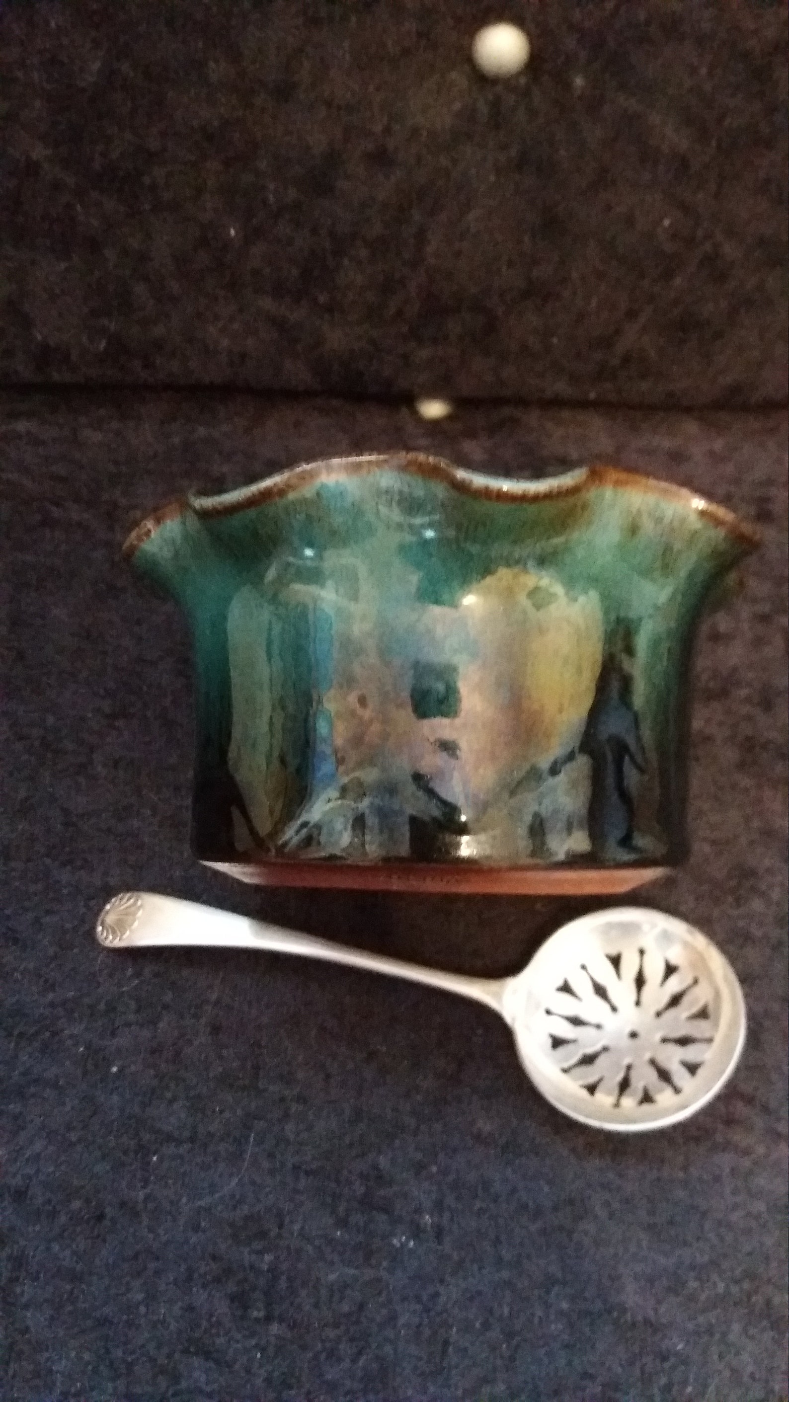 Vintage Woburn Studio Pottery 1970s Ruffle Edged Turquoise and Black ...