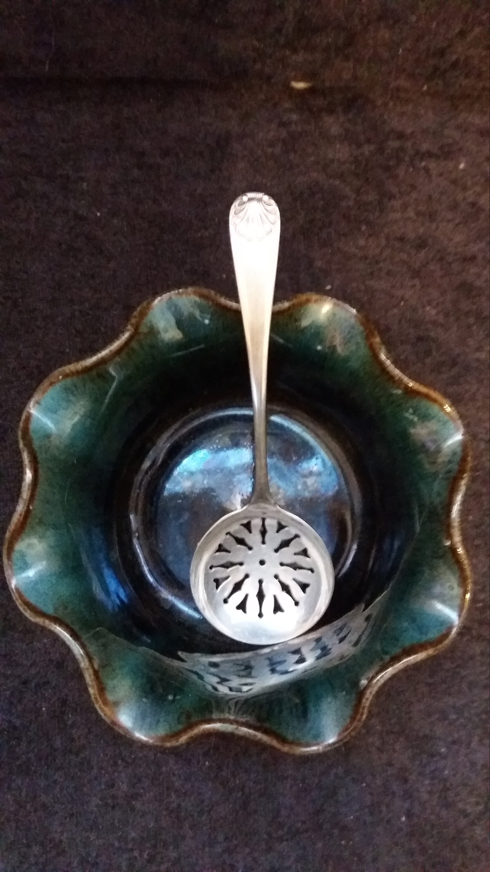 Vintage Woburn Studio Pottery 1970s Ruffle Edged Turquoise and Black ...