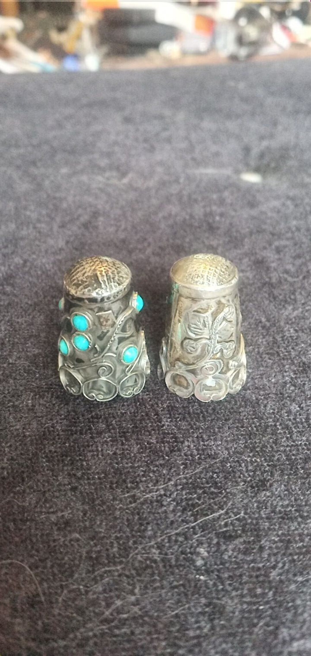 Vintage Pair of Mexican Silver Thimbles Both With Filligree Foliate ...