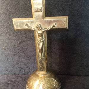 Large 1920s Antique Stunning Brass Standing Crucifix Cross Church Altar ...