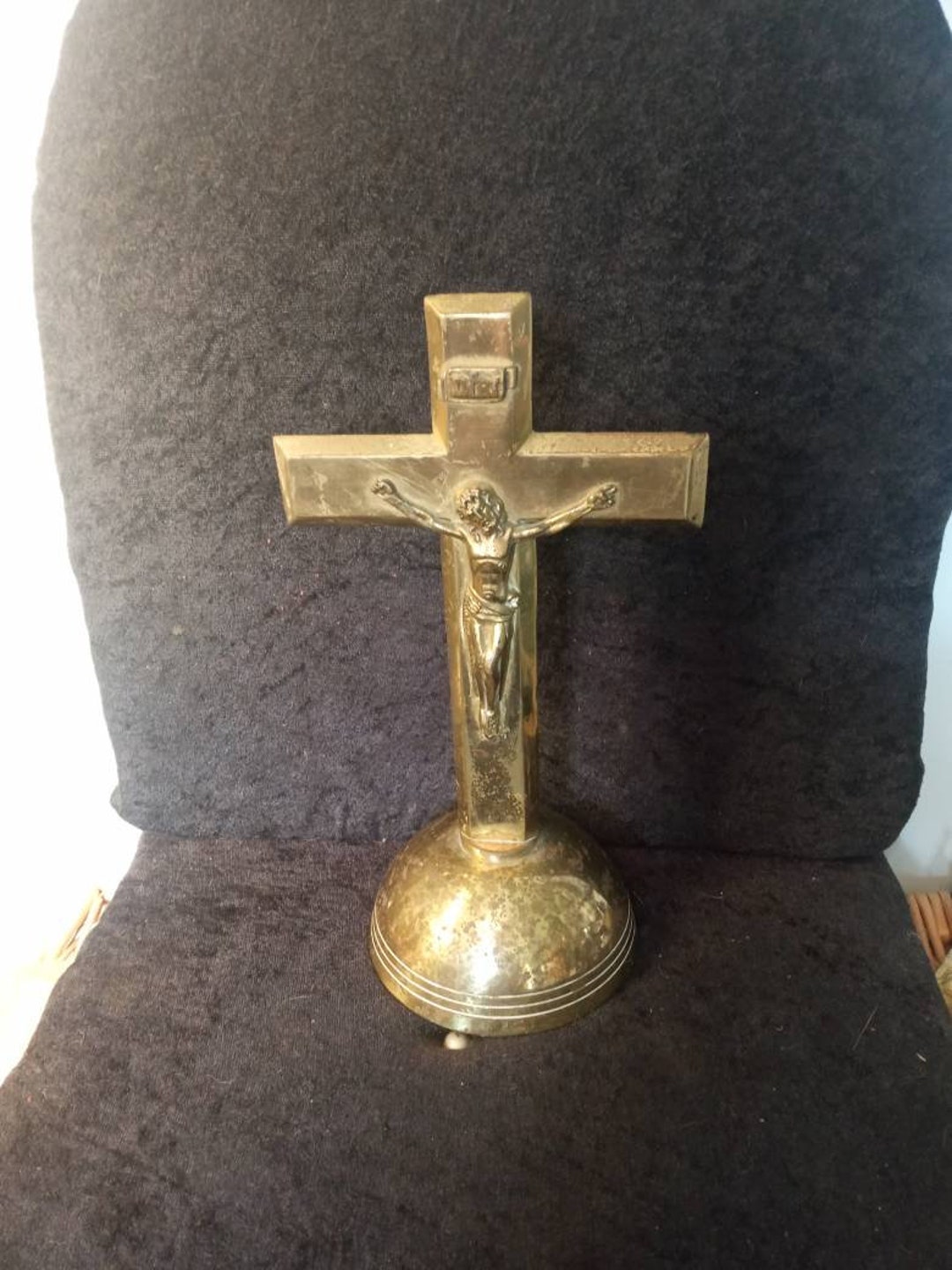 Large 1920s Antique Stunning Brass Standing Crucifix Cross Church Altar ...