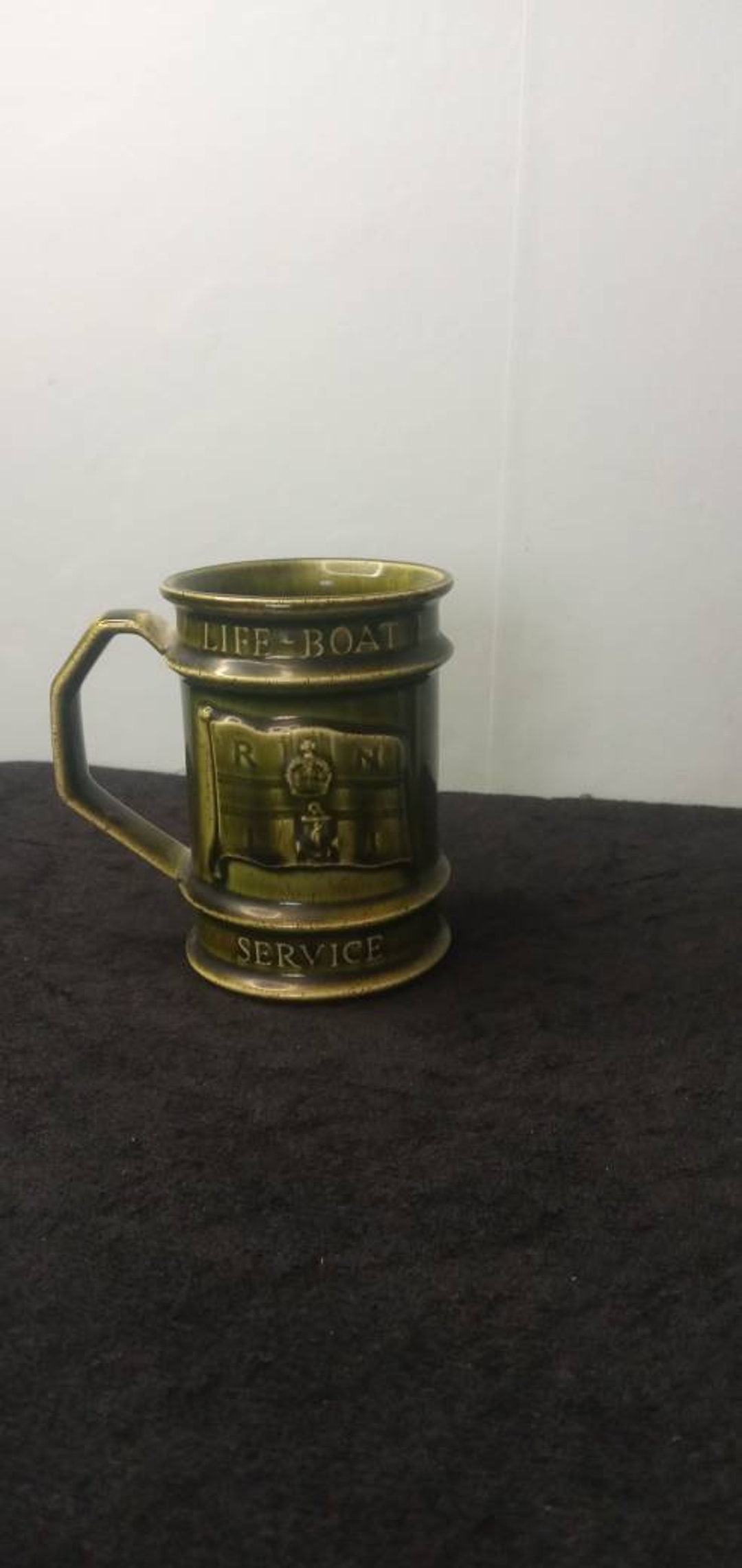 Vintage Holkham Pottery Green Mug Tankard Atlantic Life-boat Rnli ...