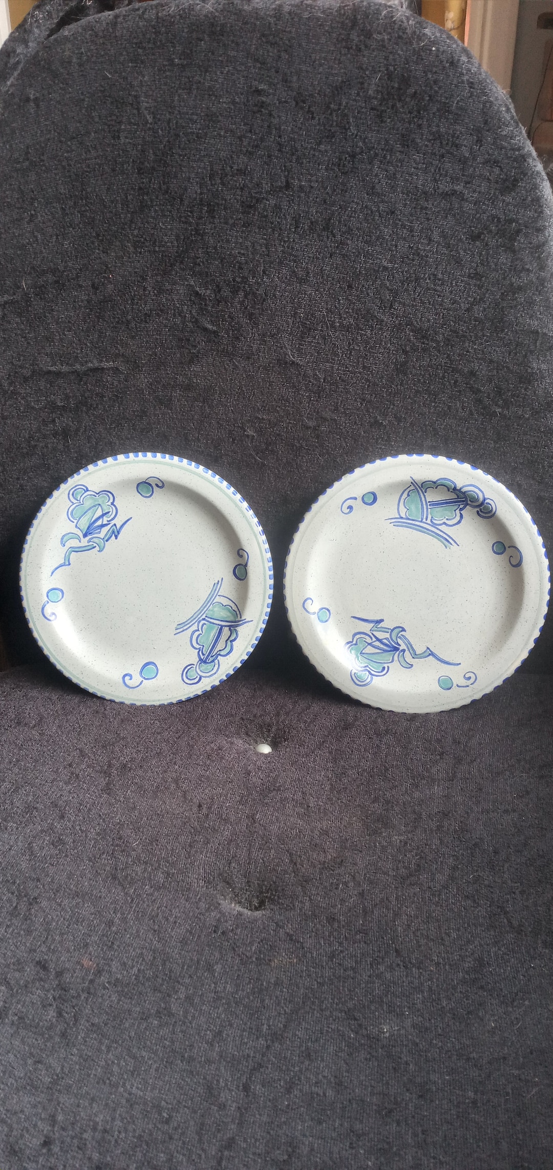 Very Rare Pair of Norman Hull 1940s Hand Painted Art Deco Side Plates ...