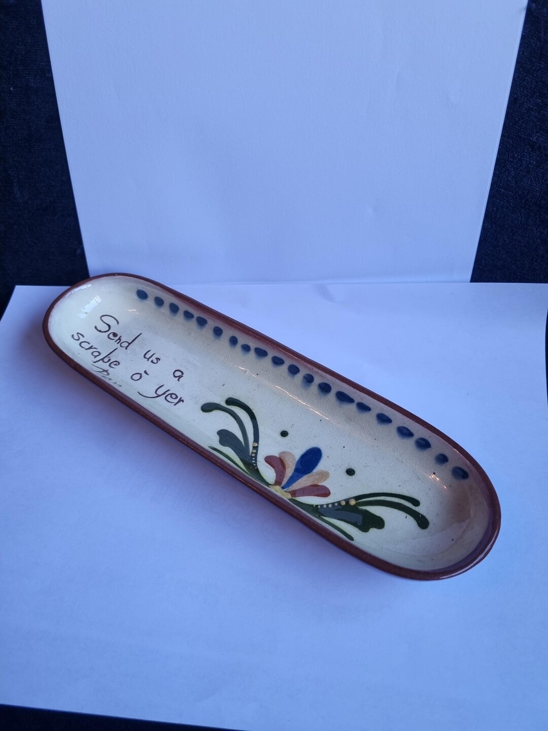 Delightful Vintage Scandy Design Mottoware Pen Tray Send Us a Scrape of ...