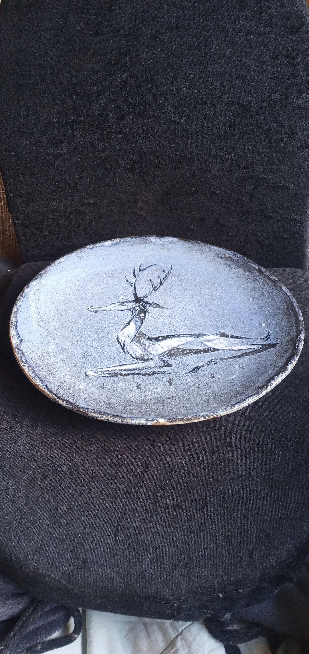 Stunning Mid Century Studio Pottery Charger With Unususl Stag Design ...