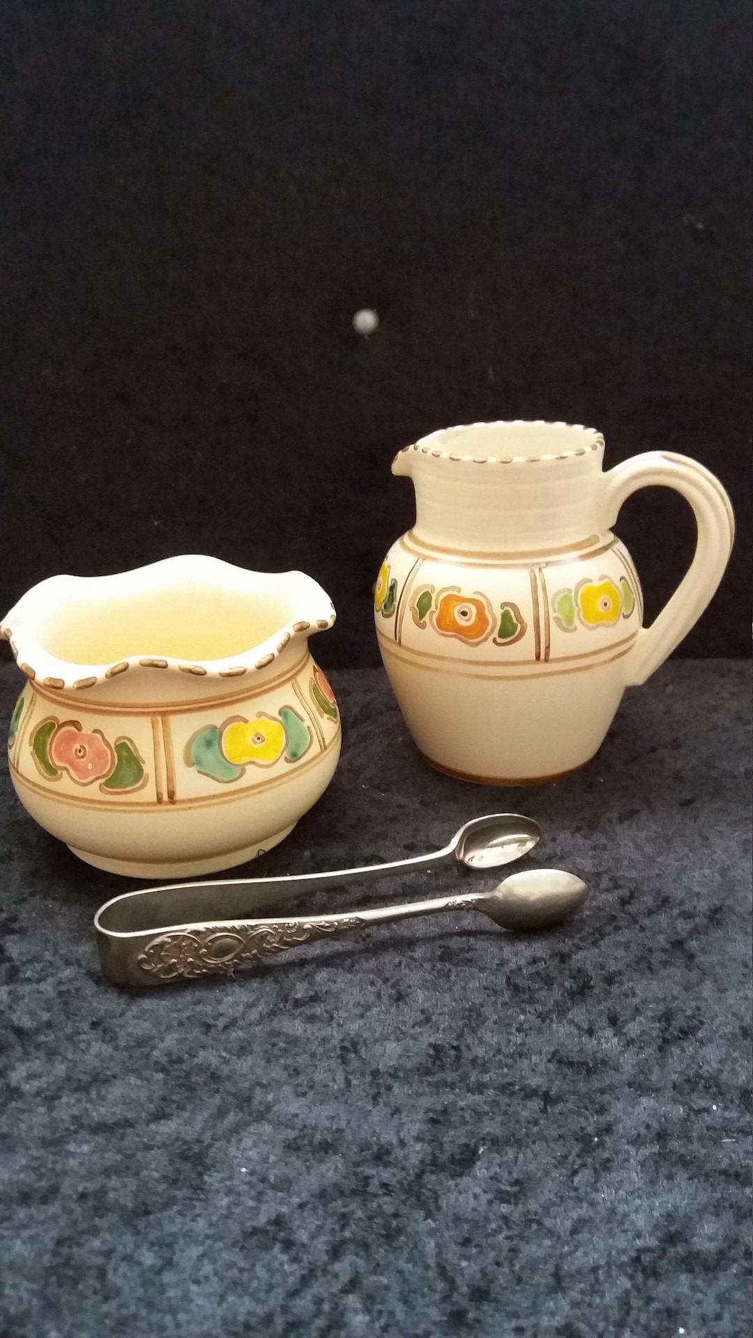 Lovely Vintage Art Deco Honiton Pottery Sugar Bowl and Creamer Milk Jug ...