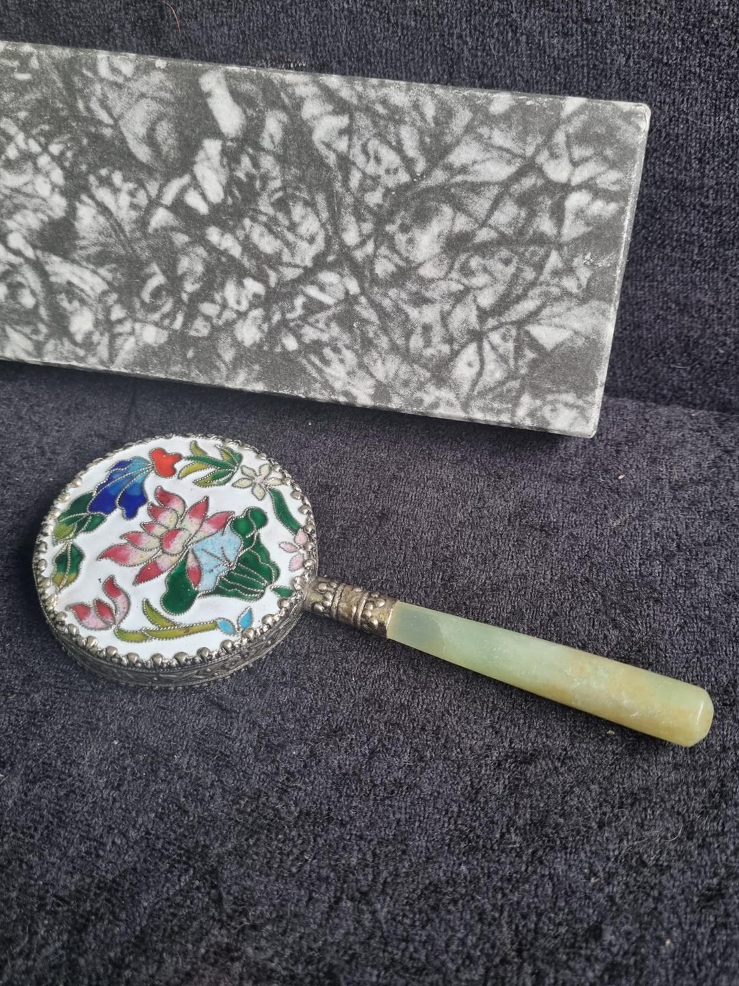 Vintage 1960s Chinese Hand Mirror Cloisonne Enamel With Beautiful Jade ...