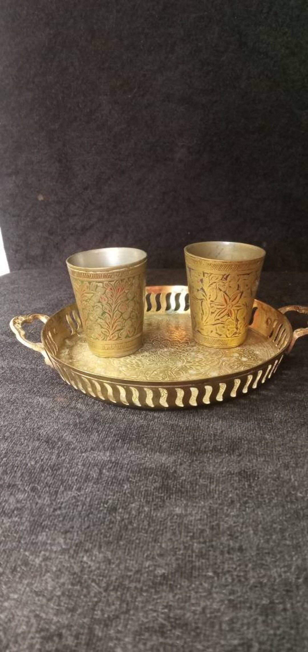 Two Small Beautiful Vintage Hand Engraved Brass Beakers or Brass Beaker ...