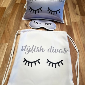 Personalized Pajama Party Kit, Sleeping Mask, Small Pillow, Eyelashes ...