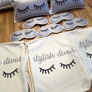 Personalized Pajama Party Kit, Sleeping Mask, Small Pillow, Eyelashes ...