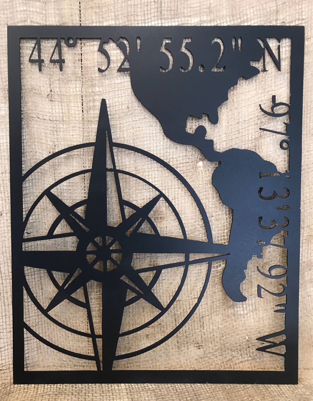 Map With Compass and Customized Location Metal Map Art - Etsy