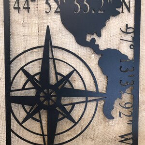 Map With Compass and Customized Location Metal Map Art - Etsy