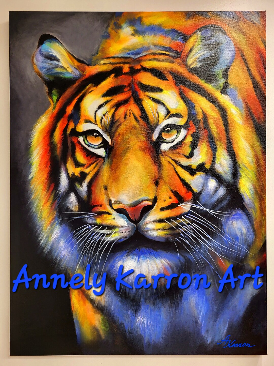 FOCUSED - Tiger 1 Wildcat Animal Original Acrylic Painting on Stretched ...