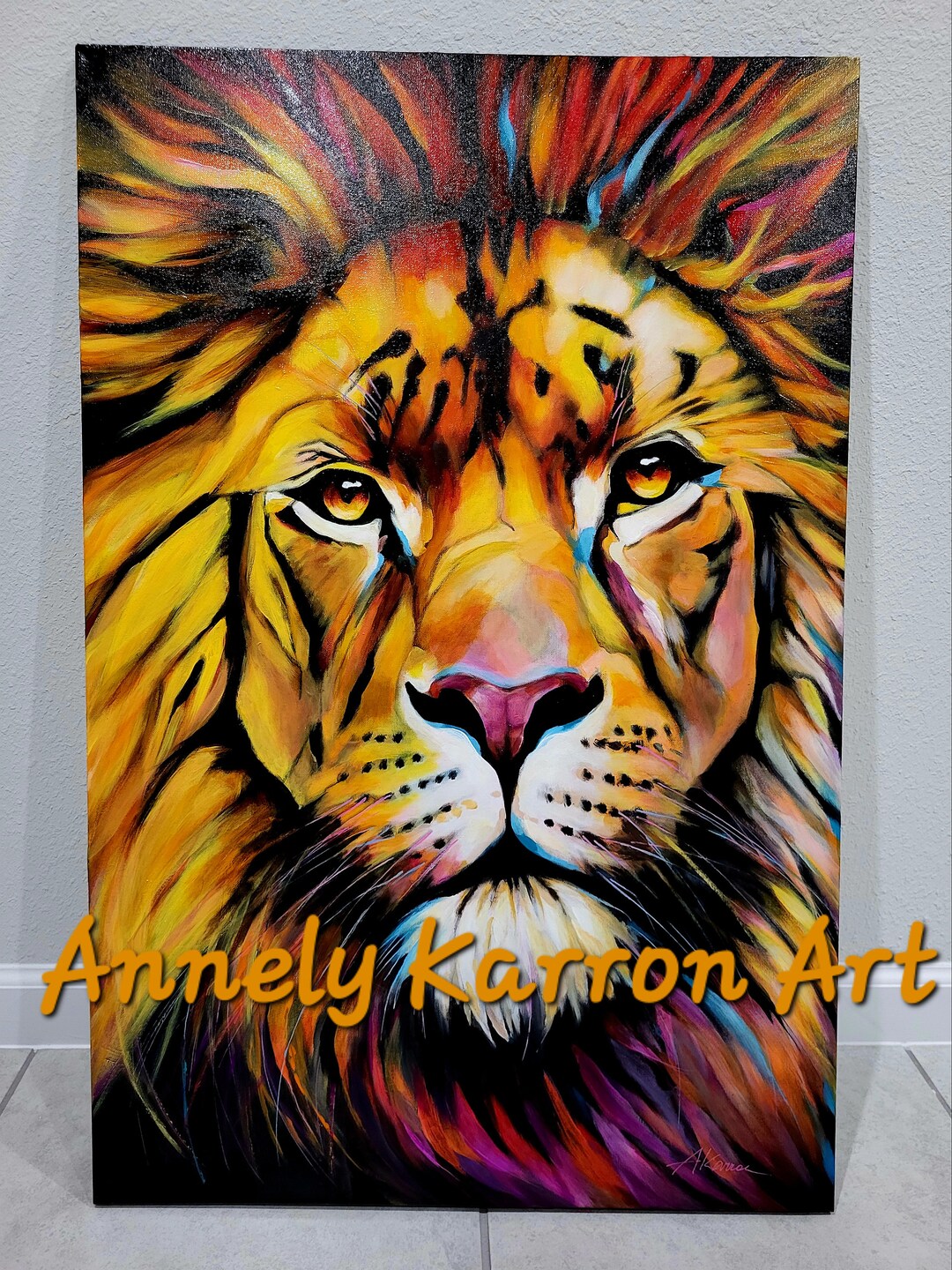 LION 4 - Original Acrylic Artwork Animal Portrait Painting on Stretched ...