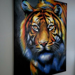 FOCUSED - Tiger 1 Wildcat Animal Original Acrylic Painting on Stretched ...