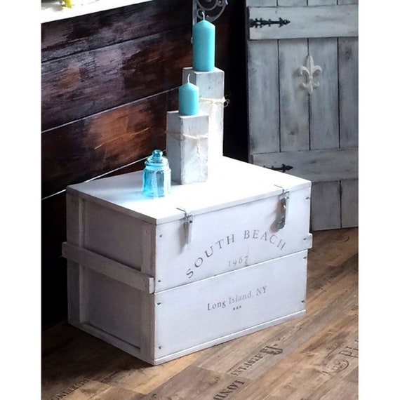 Wooden box cargo box chest table storage box South Beach white