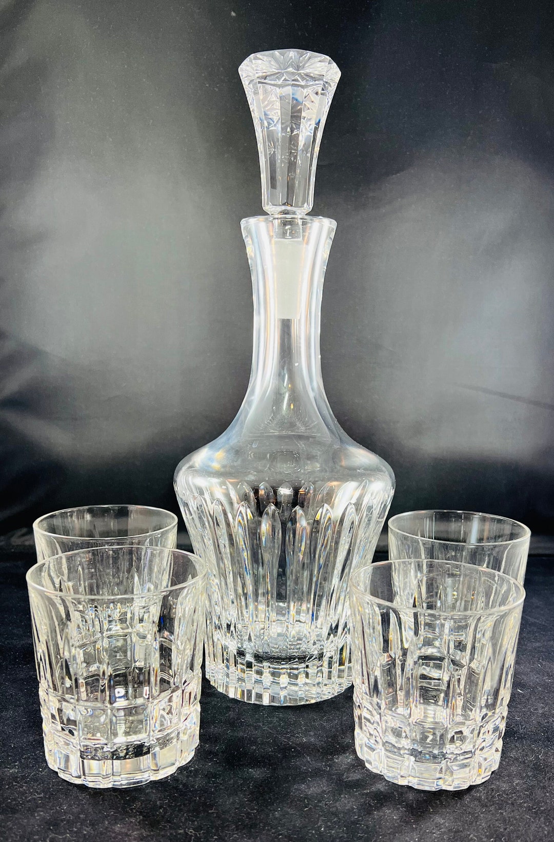 Tall Lead Crystal Decanter and 4 Lead Crystal Cocktail Glasses Set - Etsy