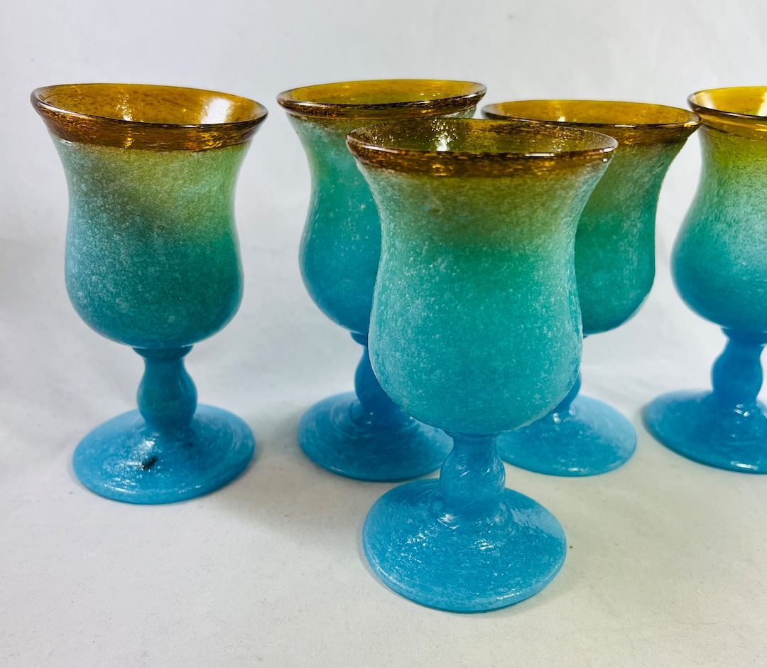 6 Mexican Art Glass Hand Blown Wine Goblets - Etsy