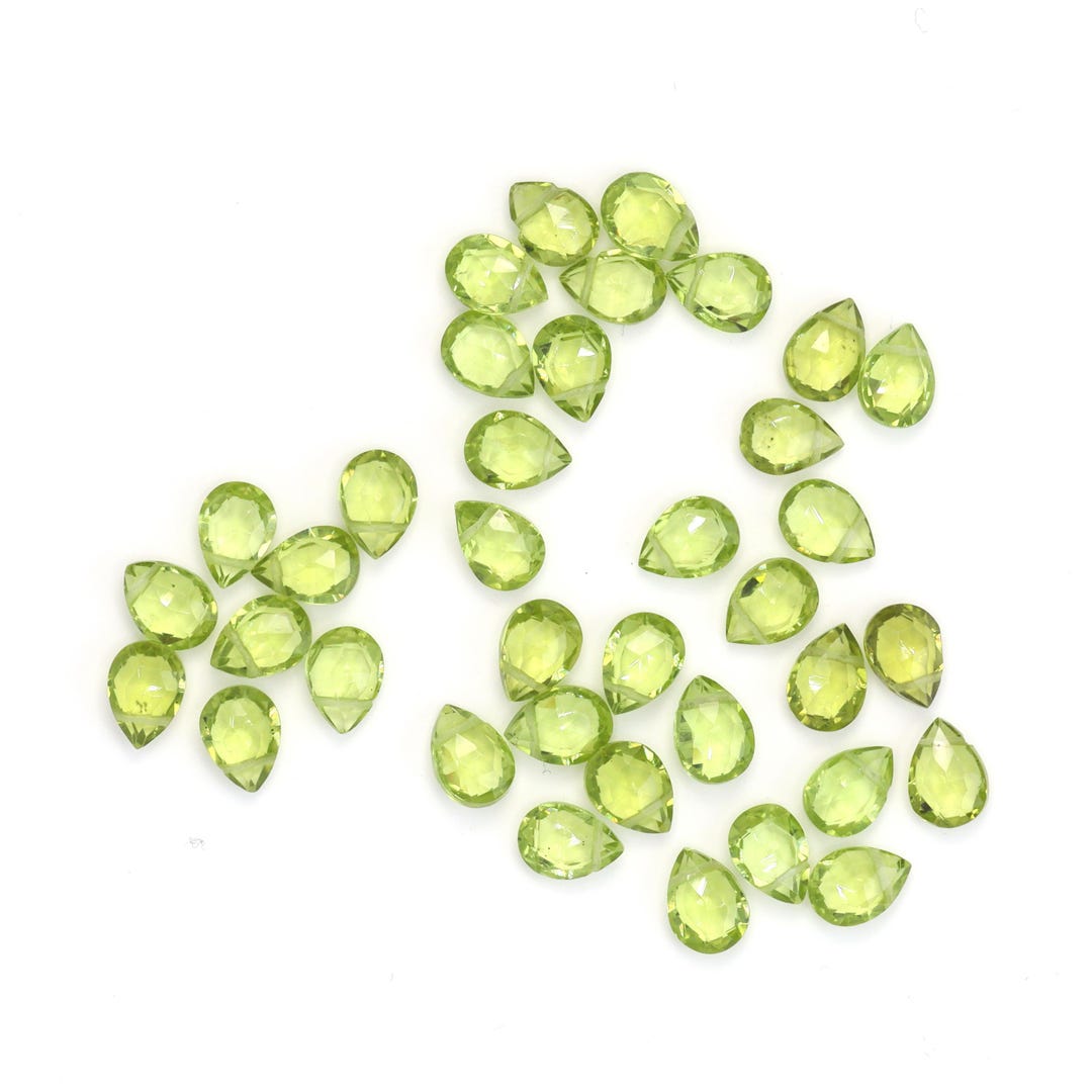 Green Peridot 7x5mm Hand Faceted Pear Briolette Beads Natural Semi ...