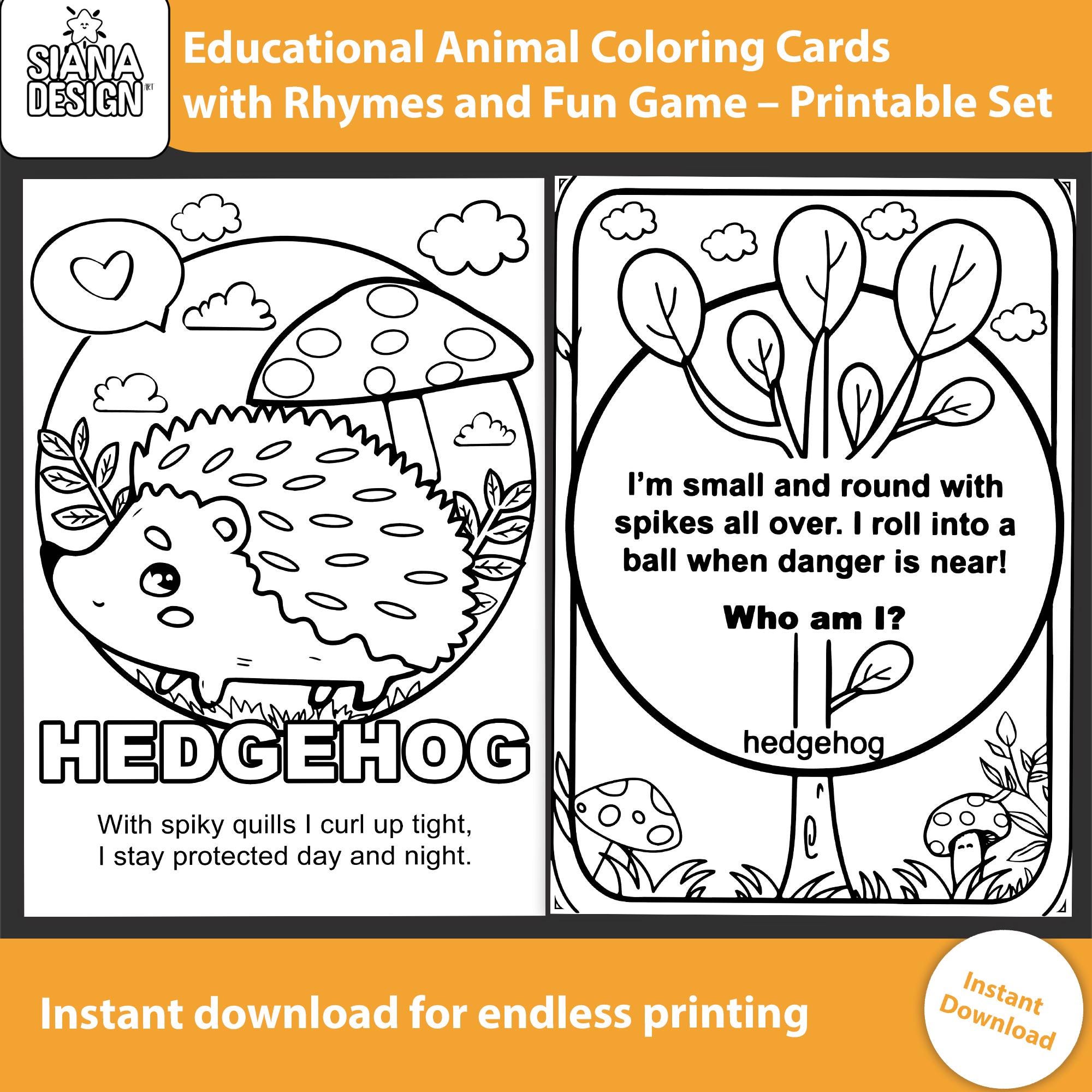 Educational Animal Coloring Cards With Rhymes and Fun Game – Printable ...