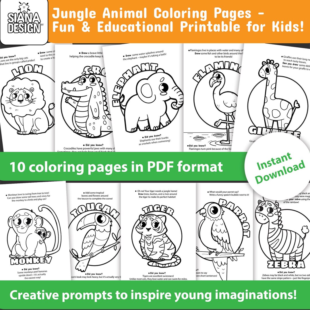 Jungle Animal Coloring Pages – Fun & Educational Printable for Kids ...