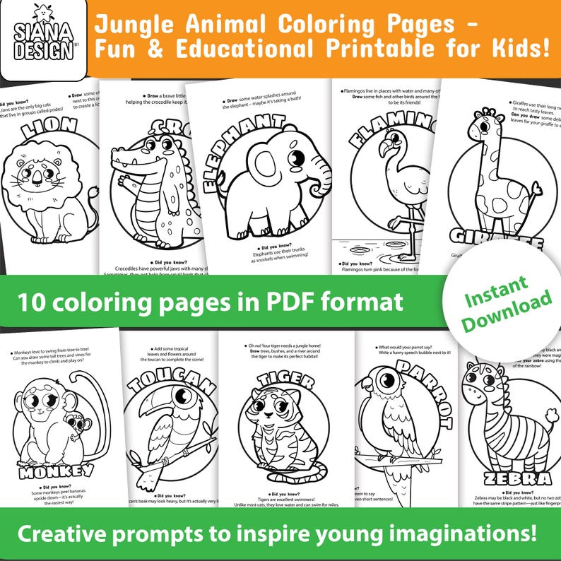 Jungle Animal Coloring Pages – Fun & Educational Printable for Kids ...