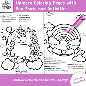 Unicorn Coloring Pages With Fun Facts and Activities - 10 Printable ...