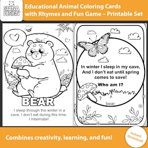 Educational Animal Coloring Cards With Rhymes and Fun Game – Printable ...