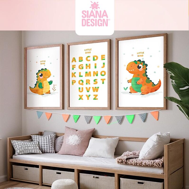 Cute Dinosaur Posters, Dinosaur Poster Set, Kids Room Alphabet Poster ...
