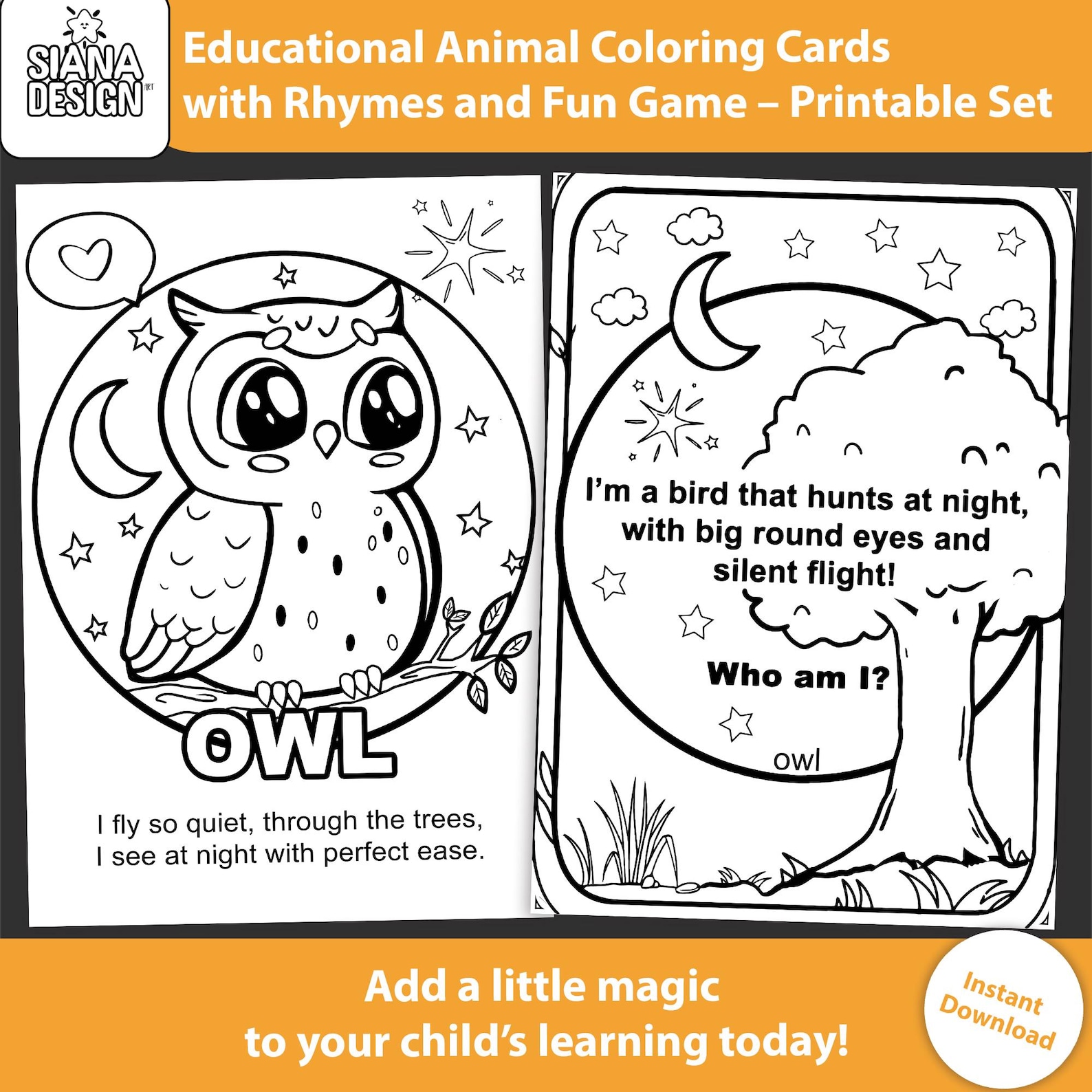 Educational Animal Coloring Cards With Rhymes and Fun Game – Printable ...