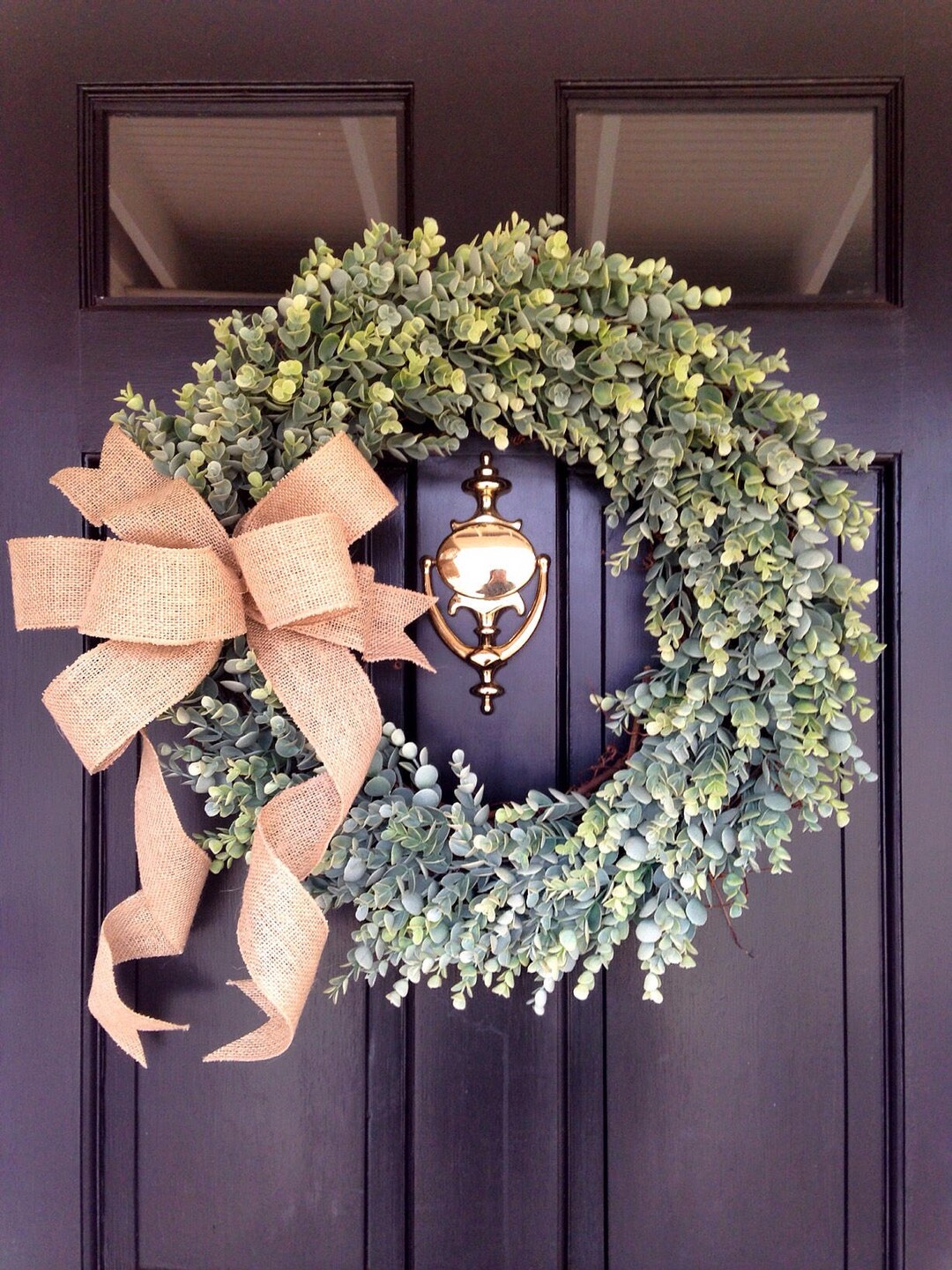 Farm House Wreath , Eucalyptus Wreath With Burlap Bow . - Etsy