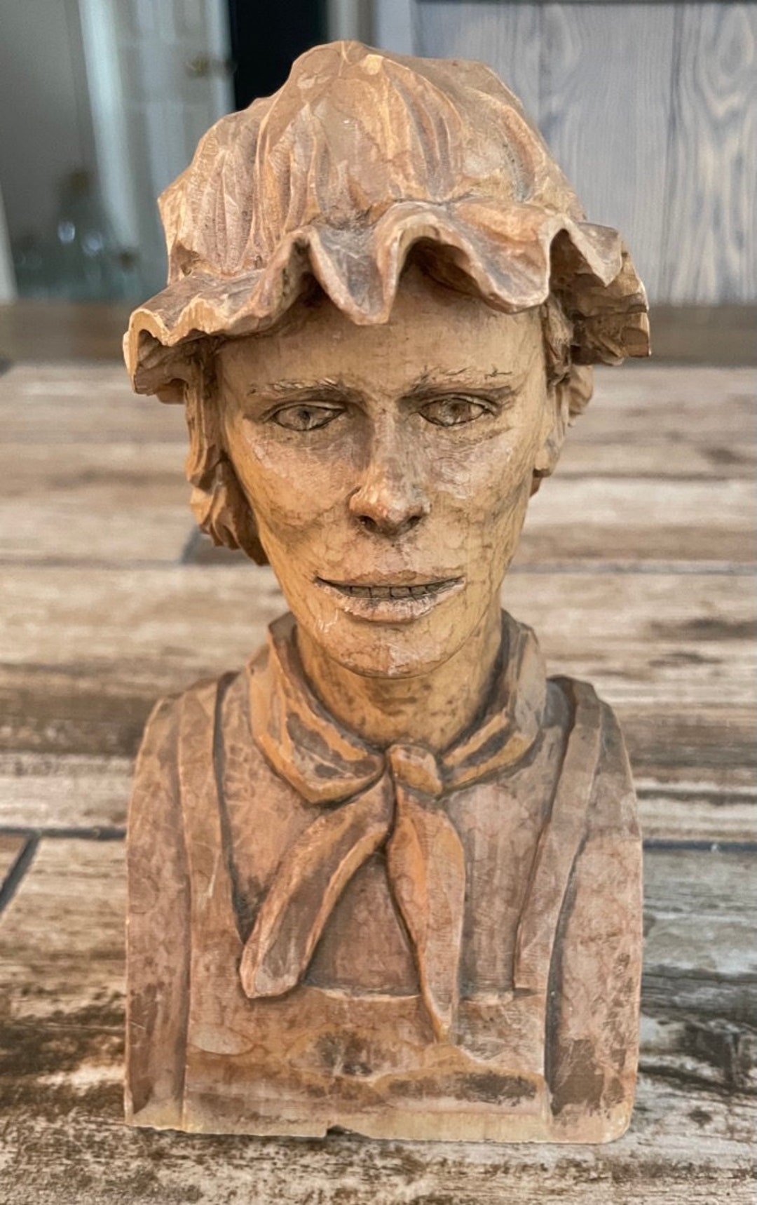 Folk Art Wood Carving Bust of Woman Signed C. Ouellet '77 - Etsy