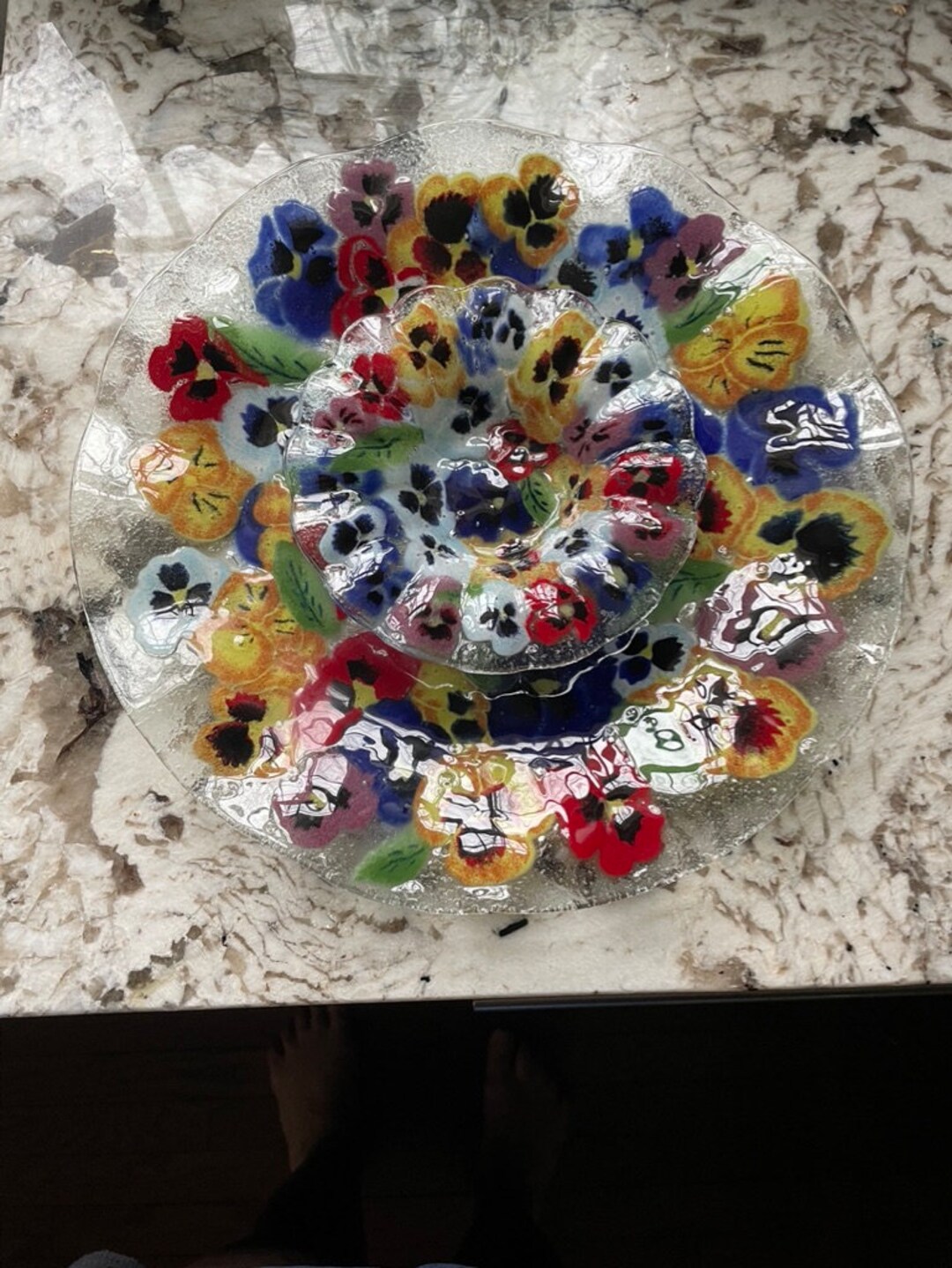 Folio Fused Art Glass Floral Platter and Attached Bowl Chip and Dip - Etsy