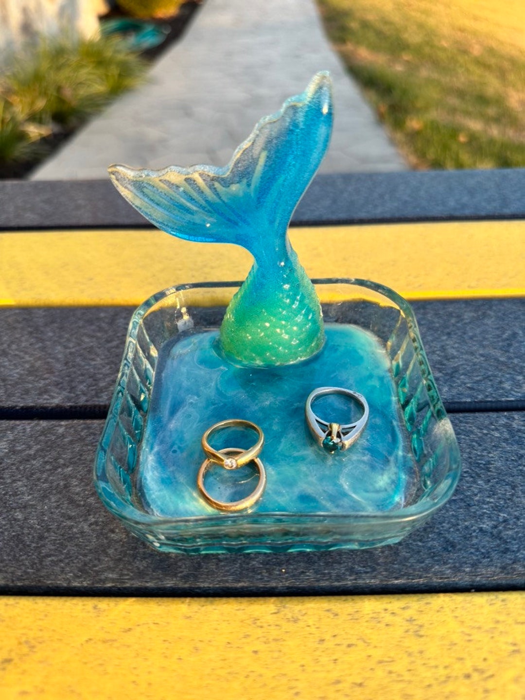 Mermaid Art Beach Ocean Epoxy Resin Jewelry Dish Ring Dish Trinket Tray ...