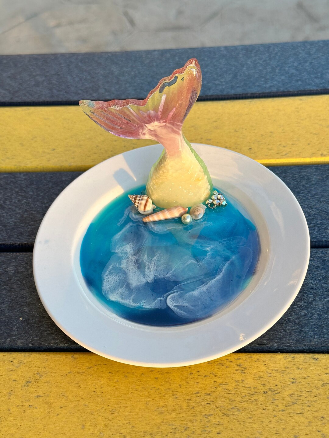 Mermaid Seashell Art Beach Ocean Epoxy Resin Jewelry Dish Ring Dish ...