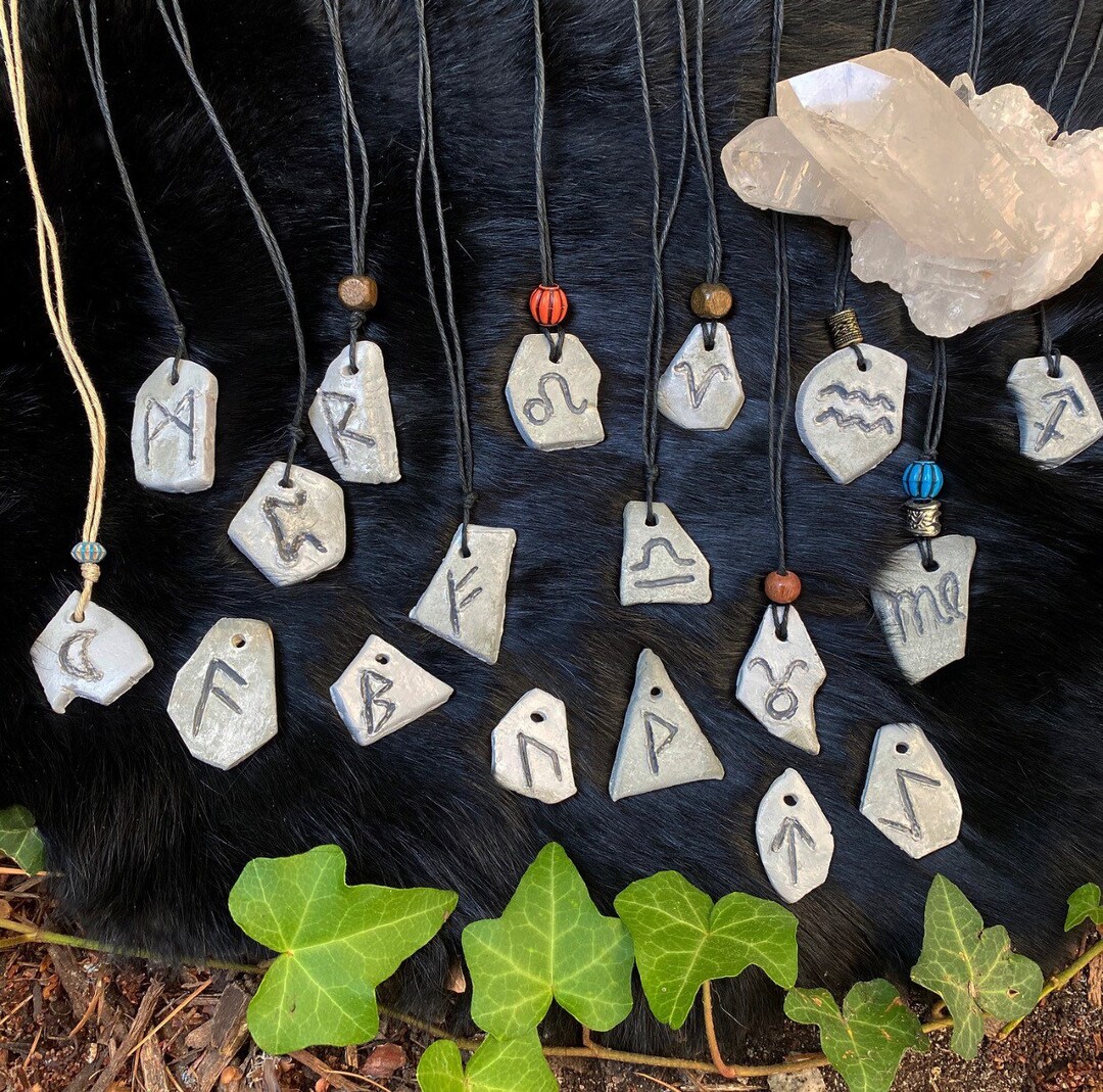 Clay Rune Corded Necklace- Viking, Pagan, Celtic, Witch, Nordic, Magic ...