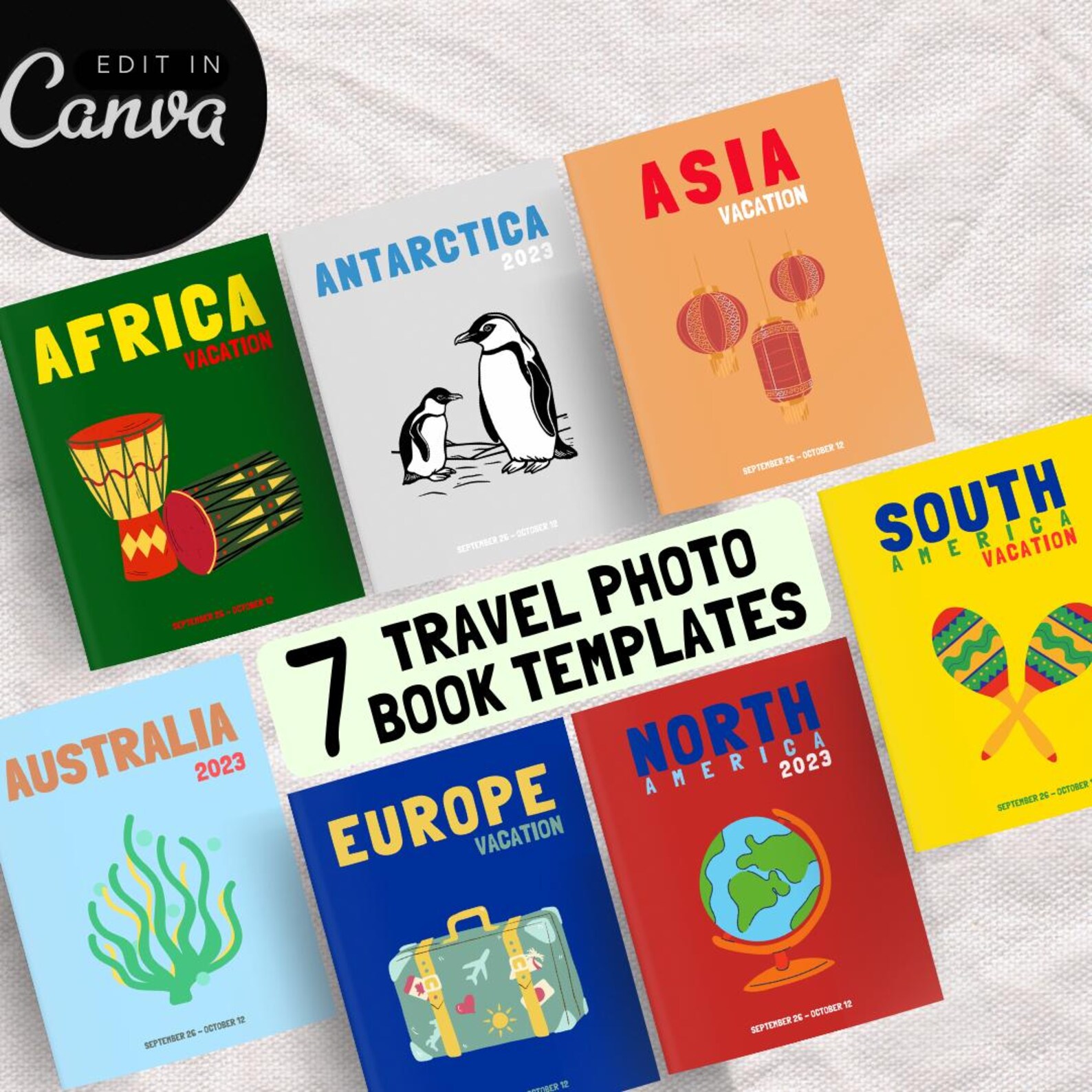 7 CONTINENTS Travel Photo Book Template Bundle | Decorative Coffee ...