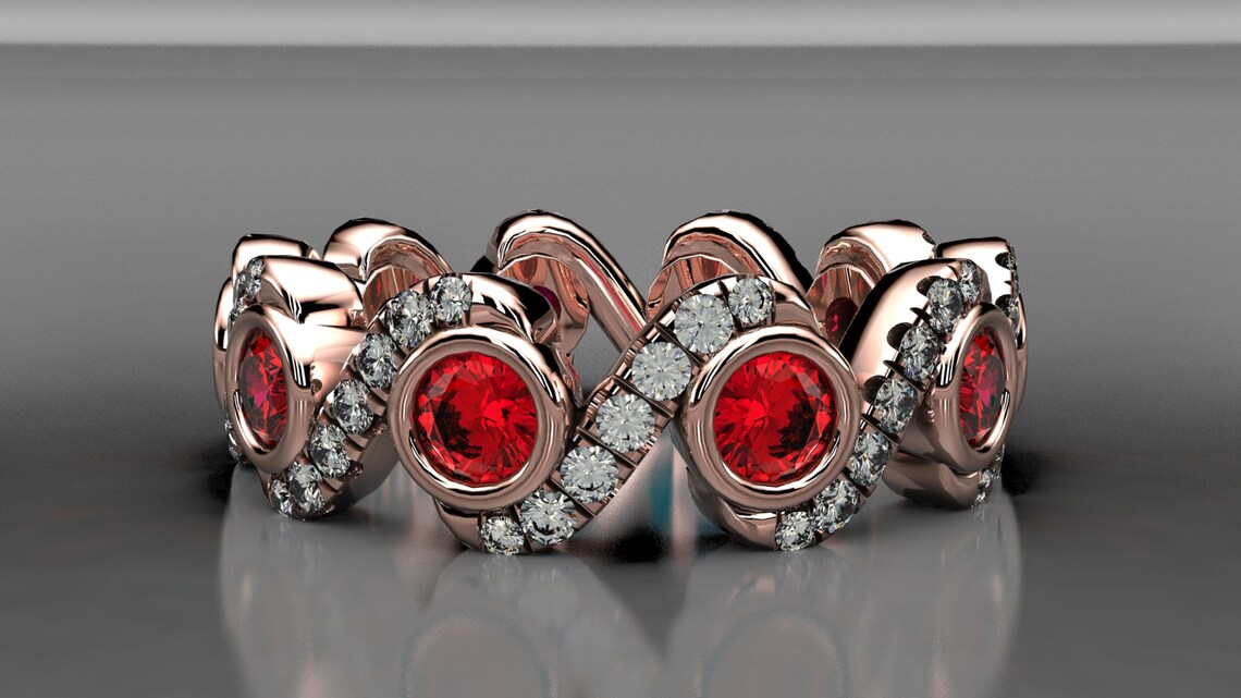 Ruby Waves Diamond and Ruby Eternity Band - Etsy