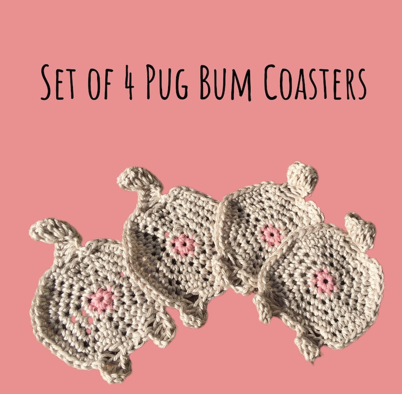 Crocheted Pug Butt Coasters/ Curly Pug Tail/ Pug Bum Coasters - Etsy