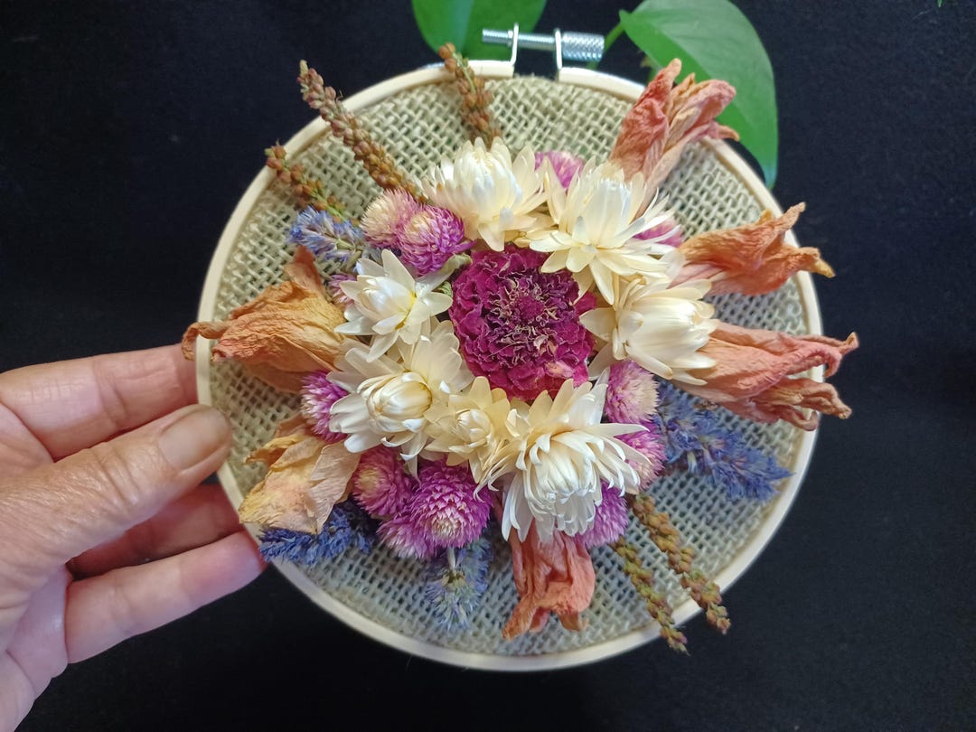 6" Dried Flower Embroidery Hoop, #7, Dried Flower Wall Art, Mixed Media ...