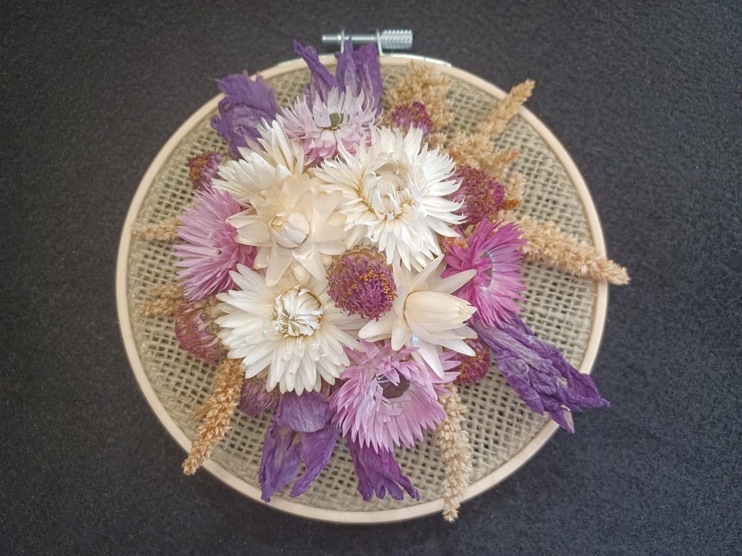 6" Dried Flower Embroidery Hoop, #9, Dried Flower Wall Art, Mixed Media ...